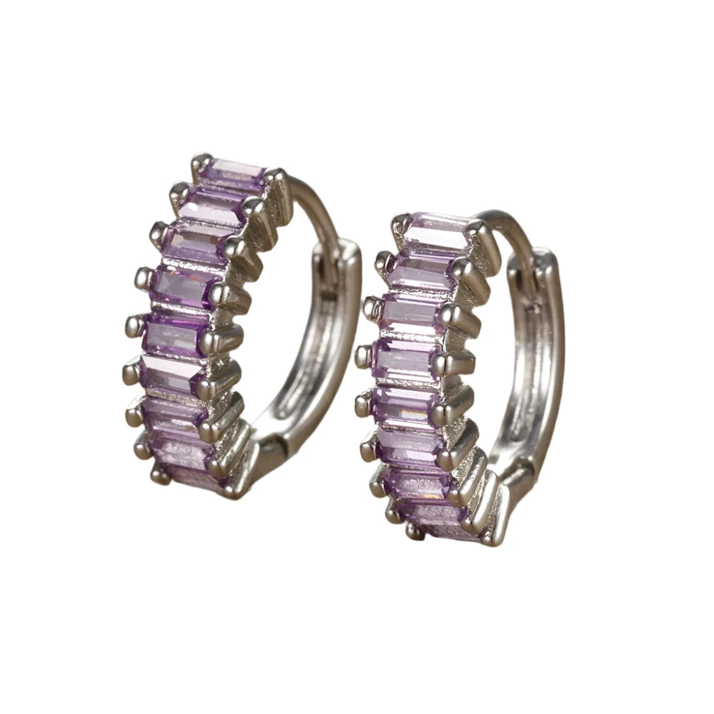 Lilac , Black and Rainbow CZ Chaser Stone Clicker Hoop Earrings ...