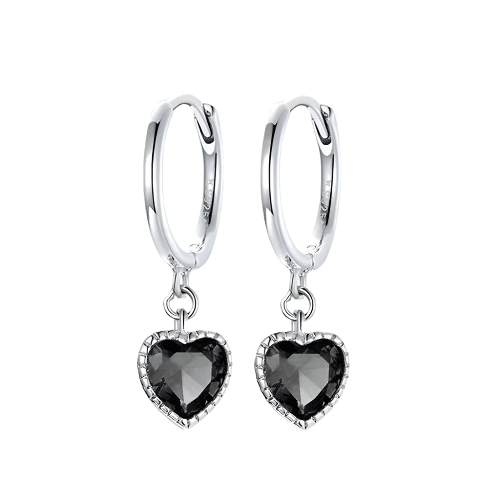 Sterling Silver Black Heart Clicker Hoop Earrings – London Loves Body ...