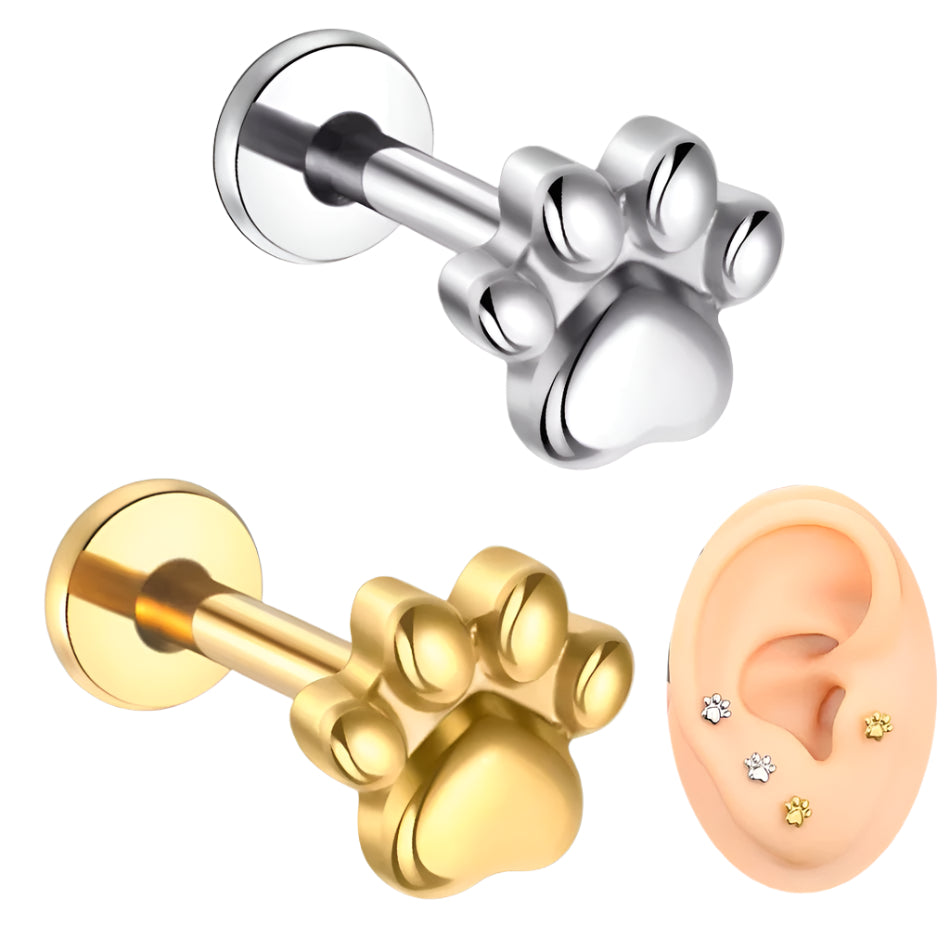 Titanium Paw print Labret Flat Backed internally threaded Stud ...